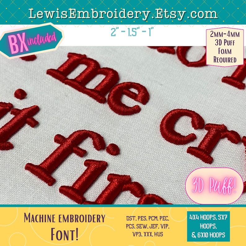 3D Puff Embroidery Font - Times Embroidery Font - Puffy Foam Font ...