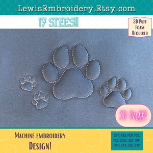 Paw Print Embossed 3D Puff Embroidery - Embossed Dog Embroidery ...