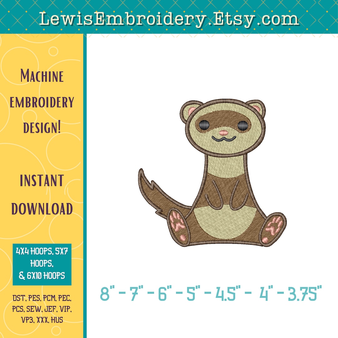 Cute Sitting Ferret Embroidery Design - Happy Ferret Machine Embroidery ...