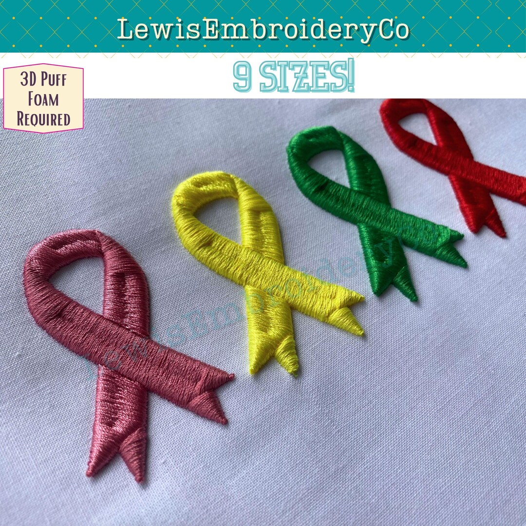 3D Puff Ribbon Embroidery Design - Small Awareness Ribbon Embroidery ...