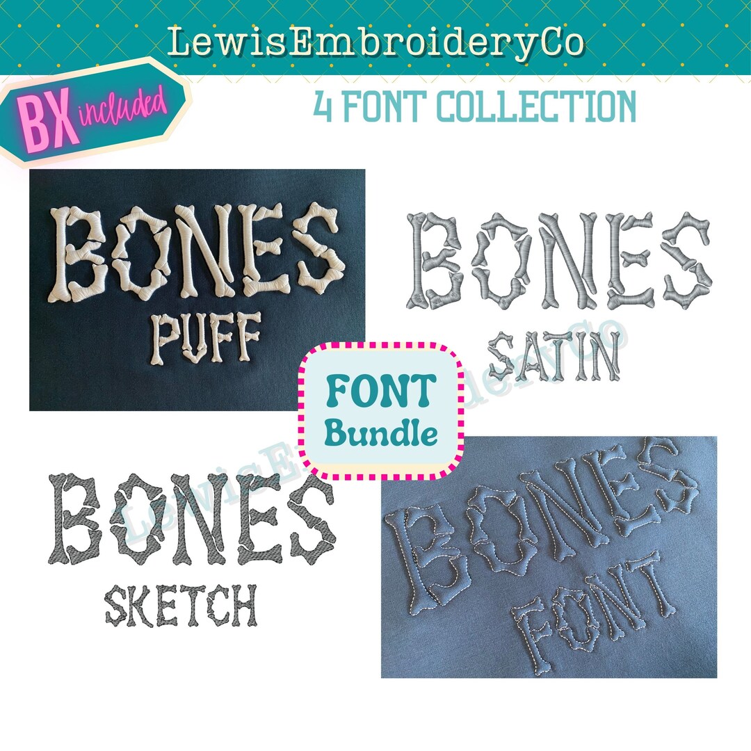 Collection Bones Embroidery Font - Puffy Foam Machine Embroidery ...
