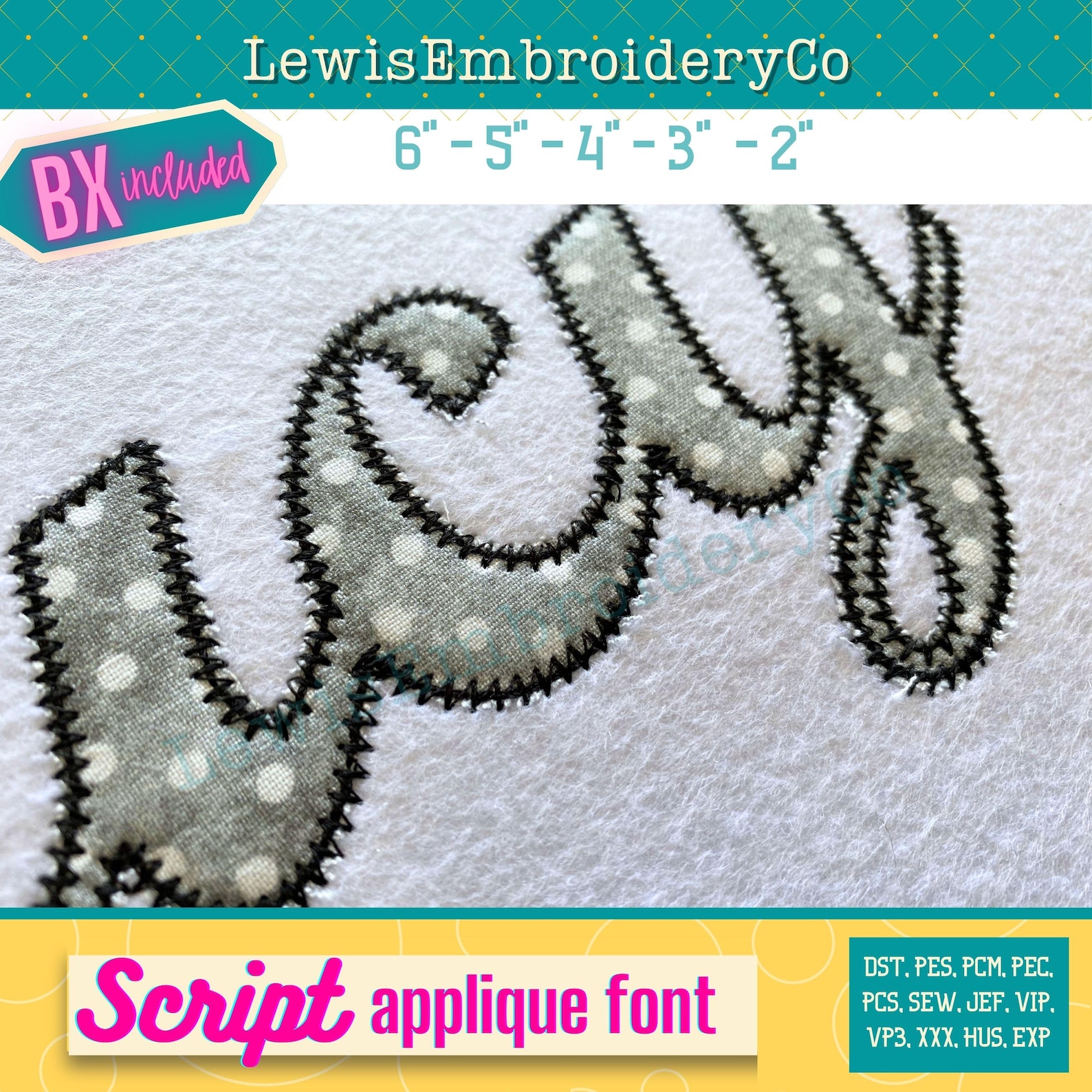 Script Applique Embroidery Font - Cursive Applique Font - Zig Zag ...