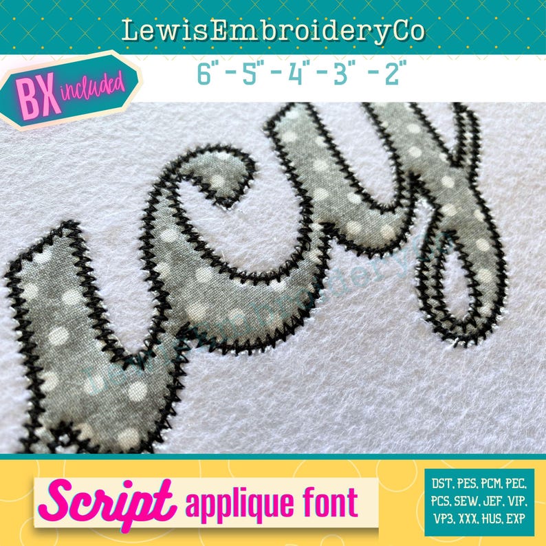 Script Applique Embroidery Font - Cursive Applique Font - Zig Zag ...