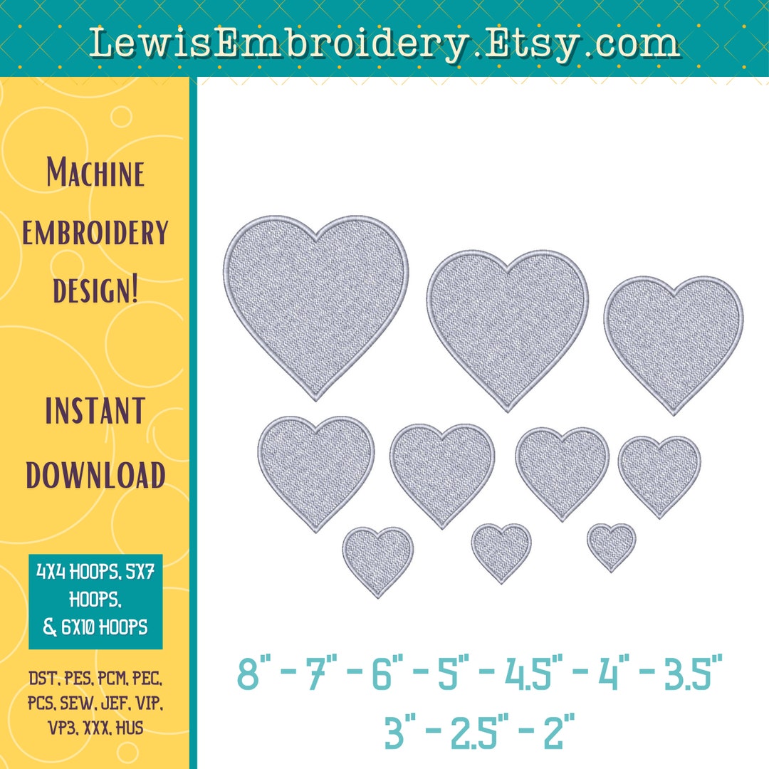 Heart Shaped Lay Down Stitch, Machine Embroidery Design – (digital ...