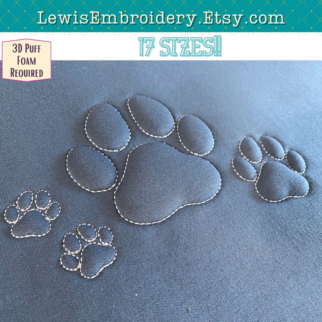 Paw Print Embossed 3D Puff Embroidery - Embossed Dog Embroidery ...