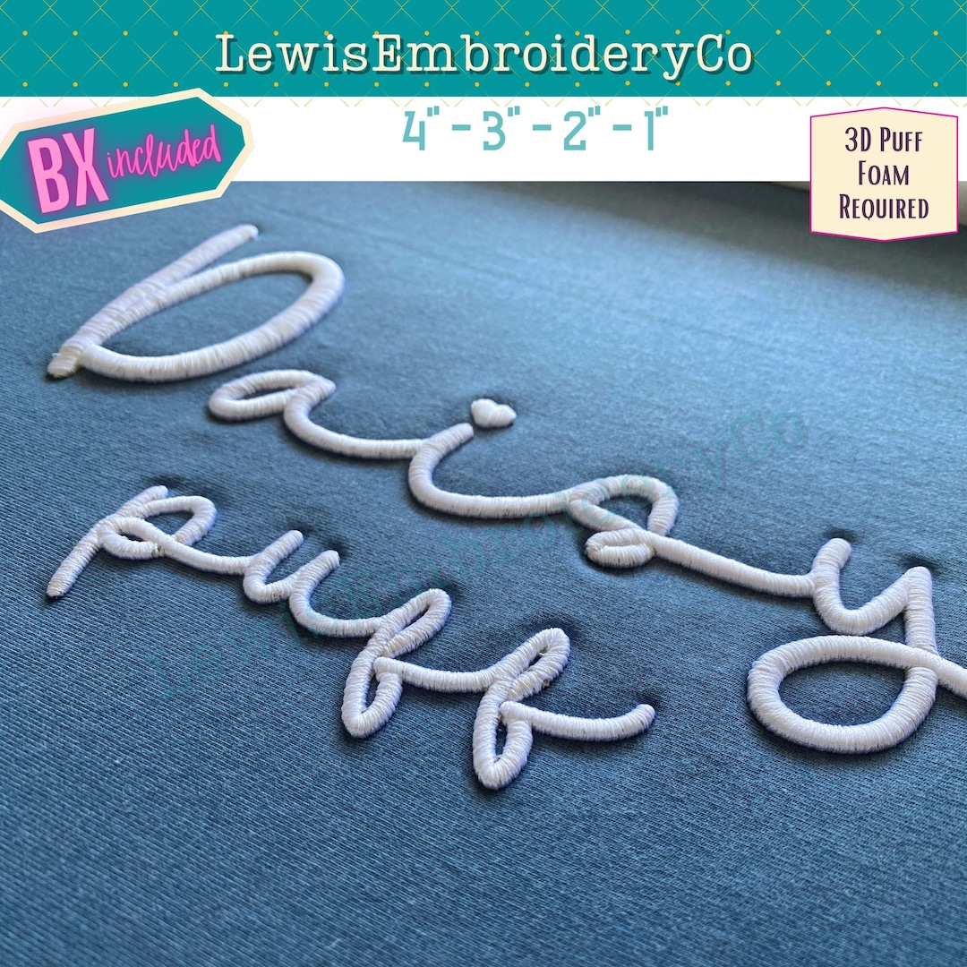 3D Puff Embroidery Font - Puffy Foam Font - Puff Foam Embroidery ...