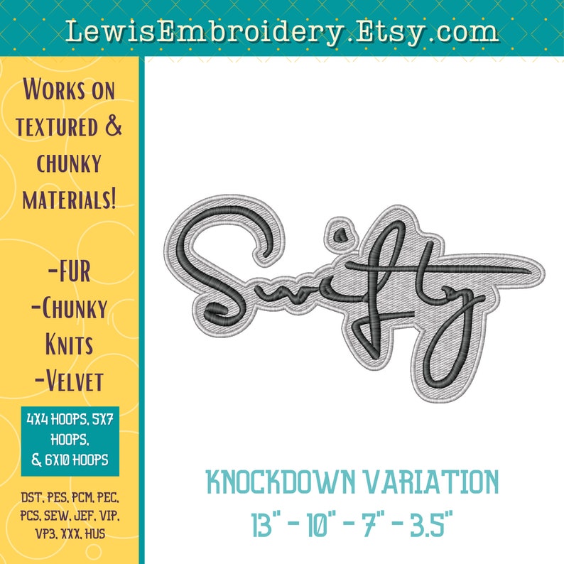 SWIFTY Machine Embroidery Design - NOT Full Signature Font - (digital ...