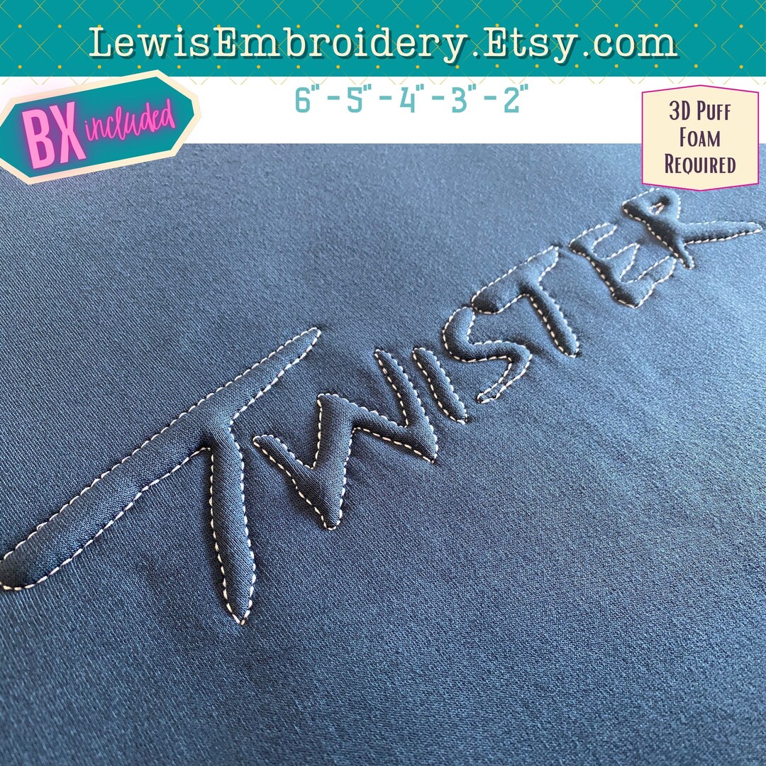 Embossed 3D Puff Twister Embroidery Font - Puff Foam Tornado Alphabet ...