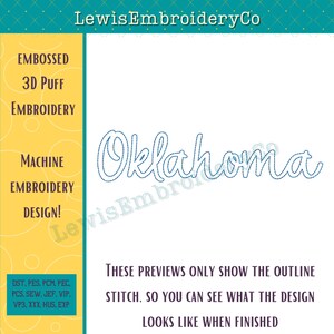 Oklahoma Embossed 3D Puff Design - Script Embroidery Font - Puff Foam ...