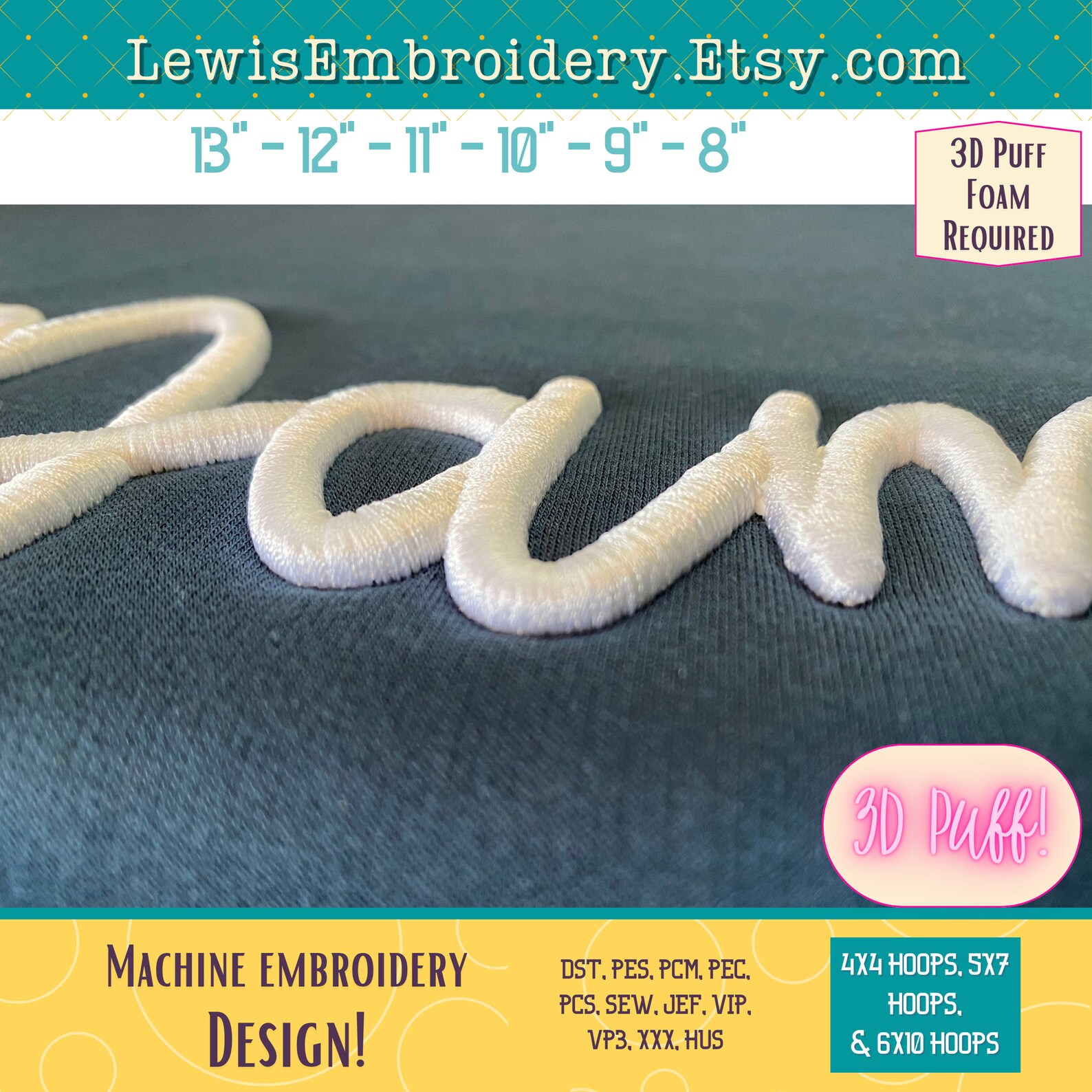 MAMA 3D Puff, Machine Embroidery Design - NOT Full Font - (digital ...