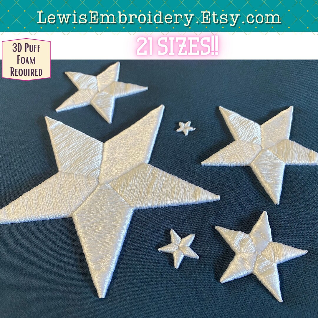 3D Puff Star Embroidery Design - Star Puffy Embroidery Design - Mini ...