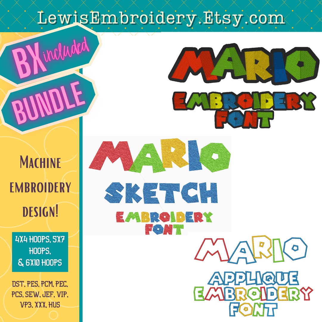 Mario Embroidery 3 Font Bundle - Super Embroidery Font - Knockdown ...