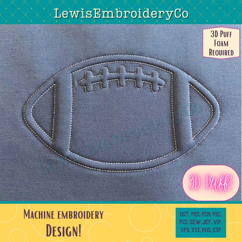 Football, Embossed 3D Puff, Machine Embroidery Design - (PDF Tutorial ...