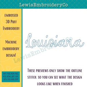 Louisiana Embossed 3D Puff Design - Script Embroidery Font - Puff Foam ...