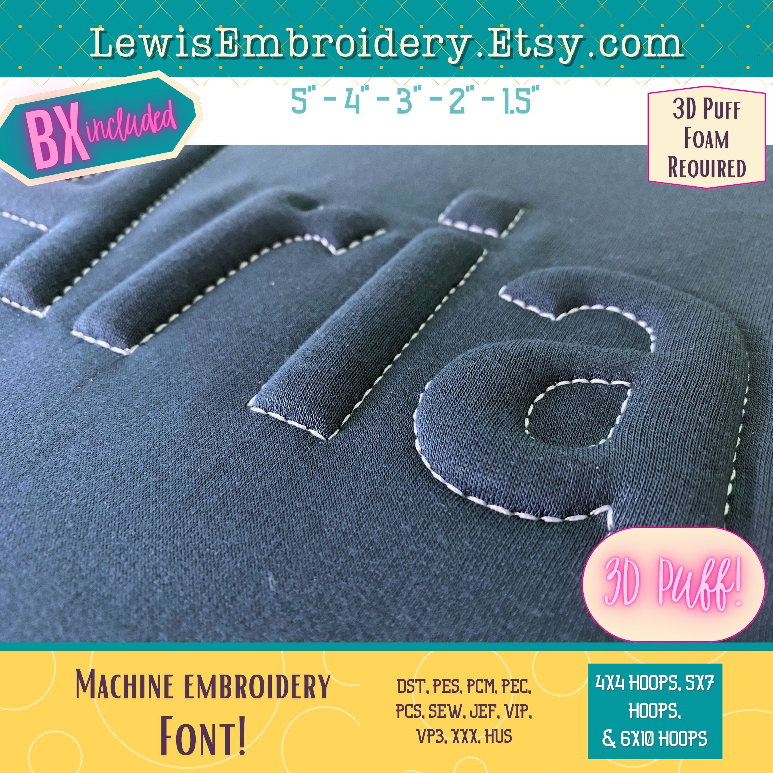 Embossed 3D Puff Embroidery Font - Puff Foam Embroidery Font - Puffy ...