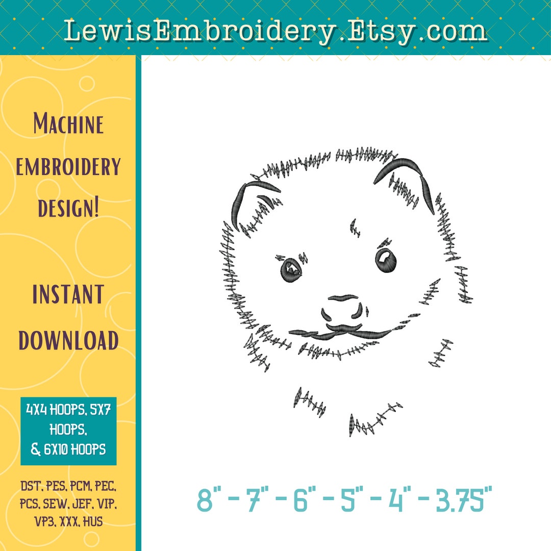 Ferret Face Sketch Embroidery Design - Curious Ferret Machine ...