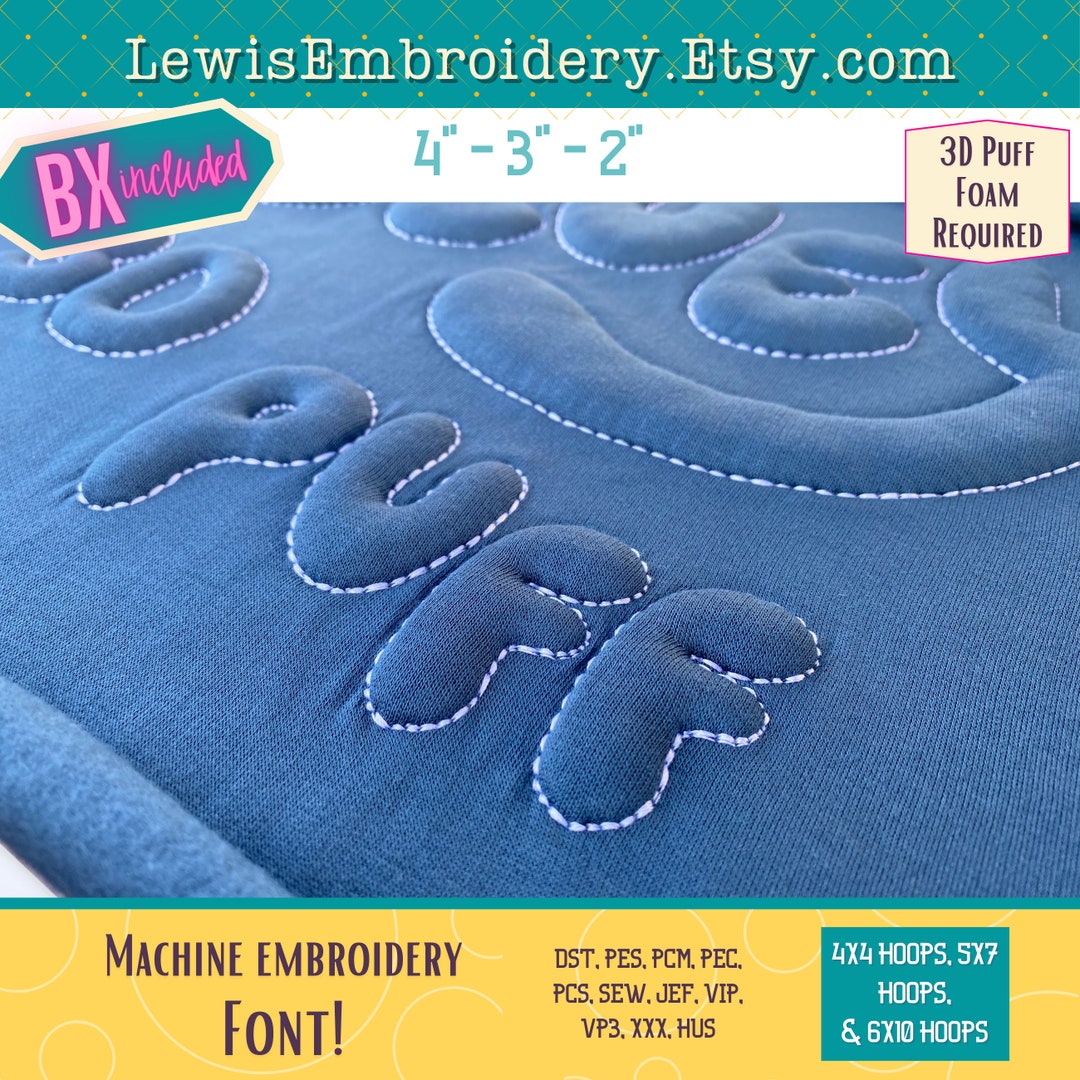 3D Puff Bluey Embroidery Font Puff Foam Embroidery Font Puffy Outline ...