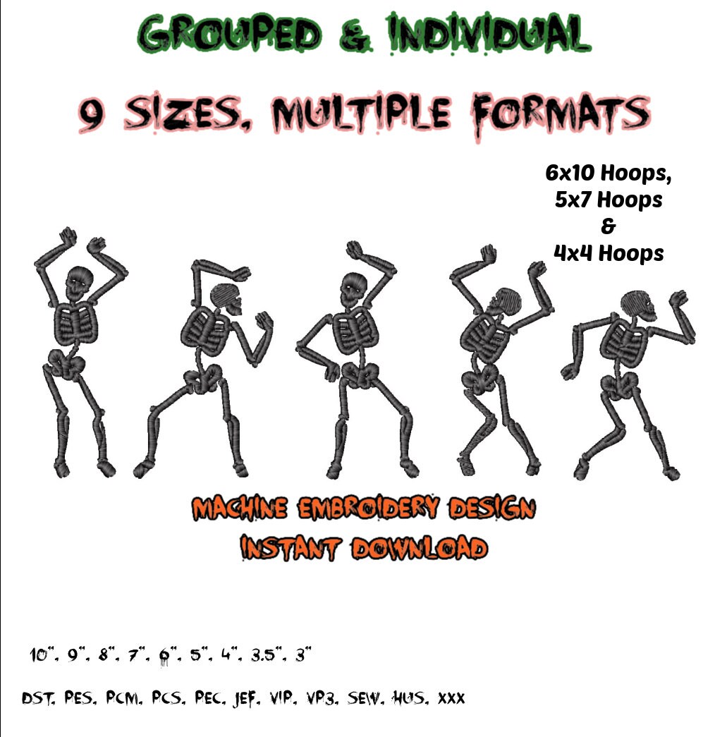 Dancing Skeletons Machine Embroidery Design Spooky - Etsy