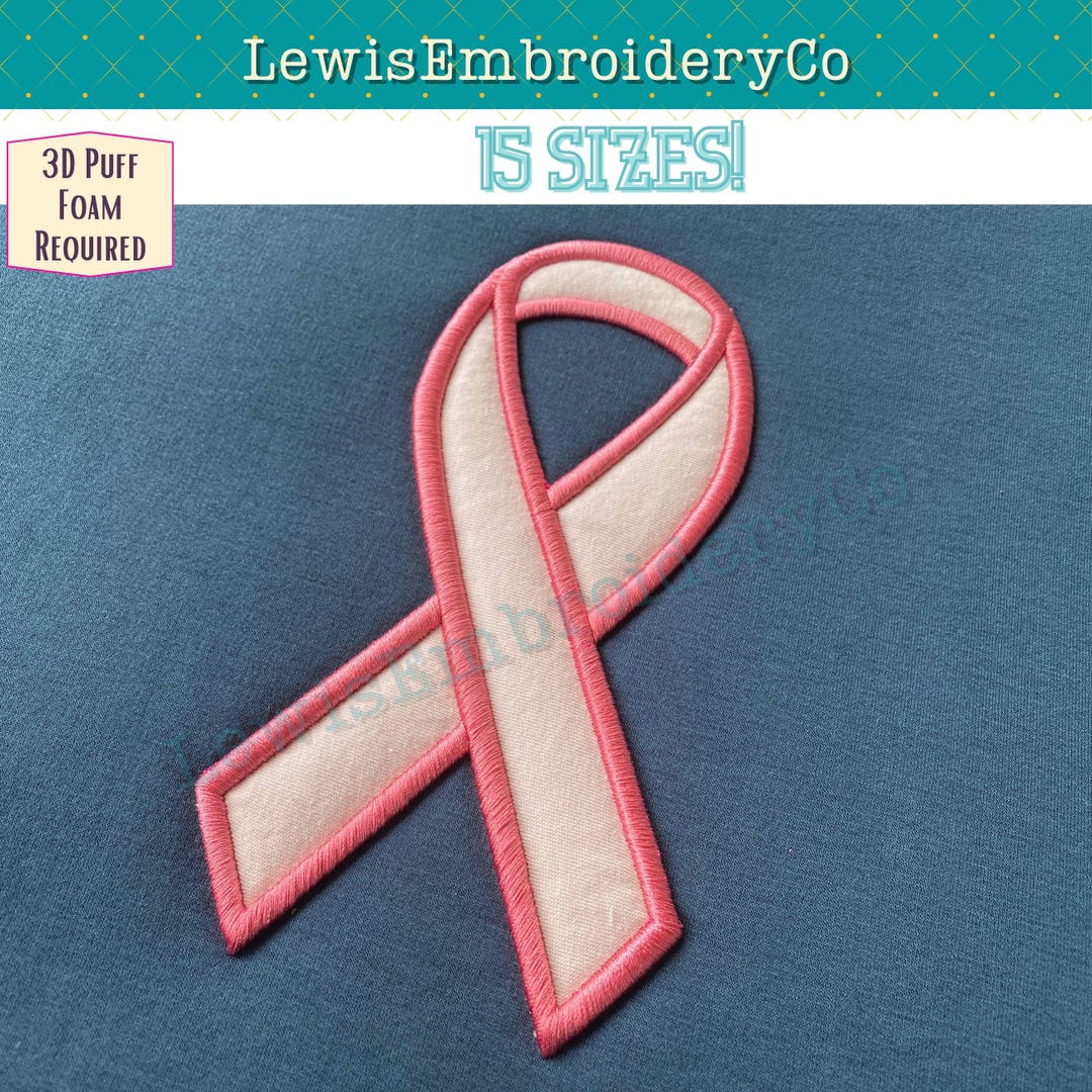 3D Puff Applique, Awareness Ribbon, Machine Embroidery Design - (PDF ...