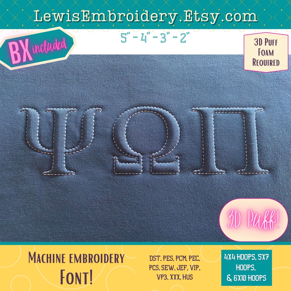 Embossed 3D Puff Greek Embroidery Font - Puff Foam Greek Alphabet ...
