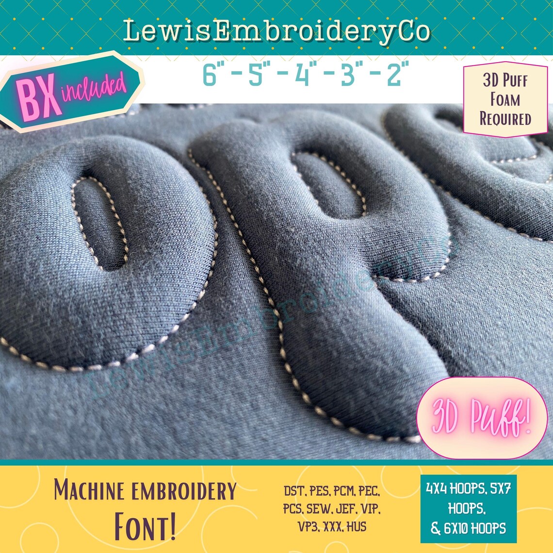 Embossed 3D Puff Embroidery Font - Puff Foam Embroidery Font - Puffy ...