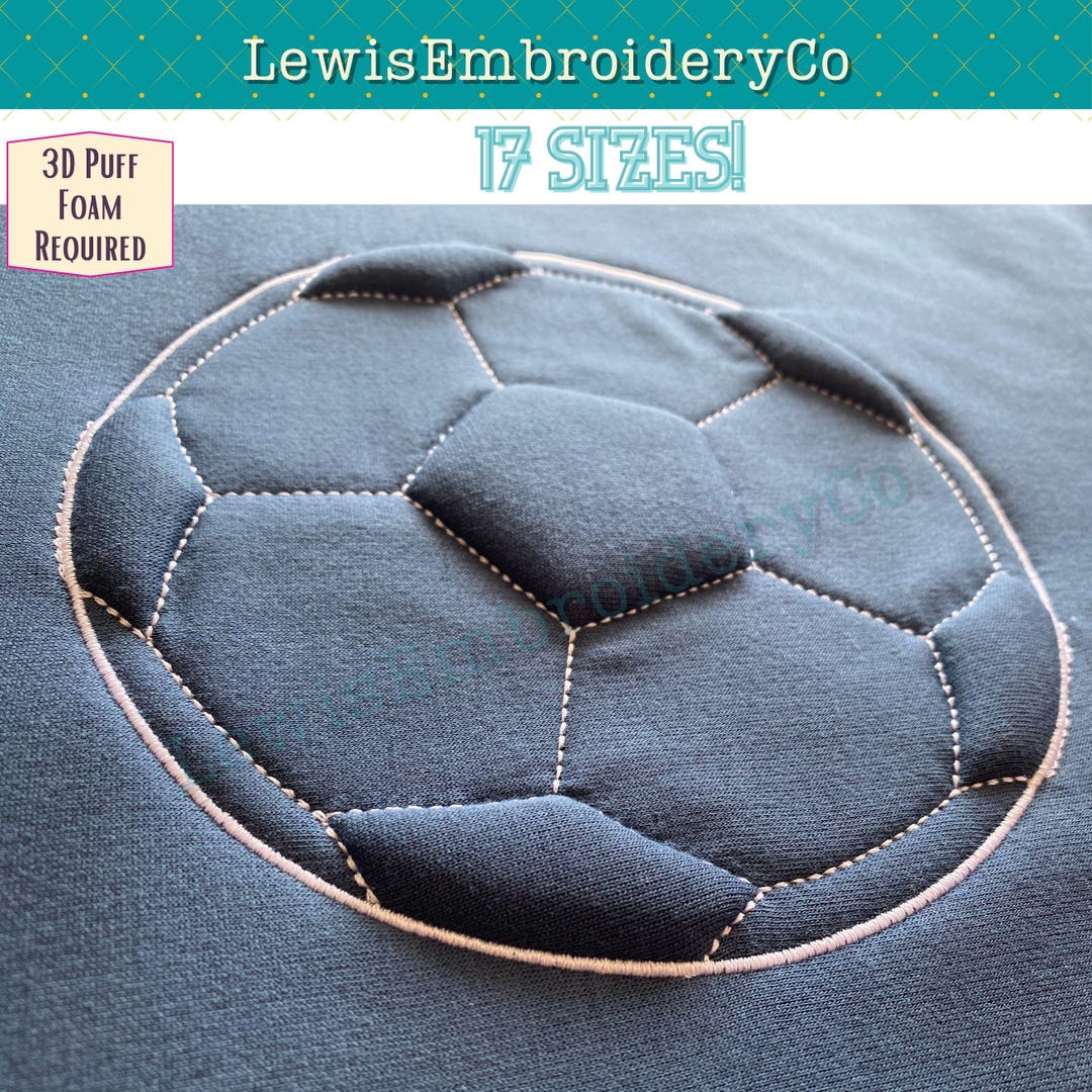 Soccer Ball Embossed Puff Embroidery Design - Sport Design - Embossed ...