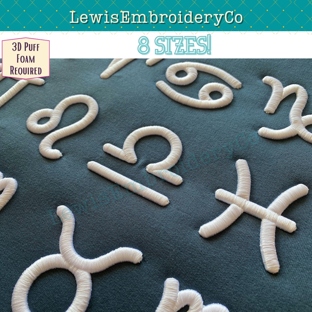 3D Puff Zodiac Sign Embroidery Design - Zodiac Symbol Embroidery ...