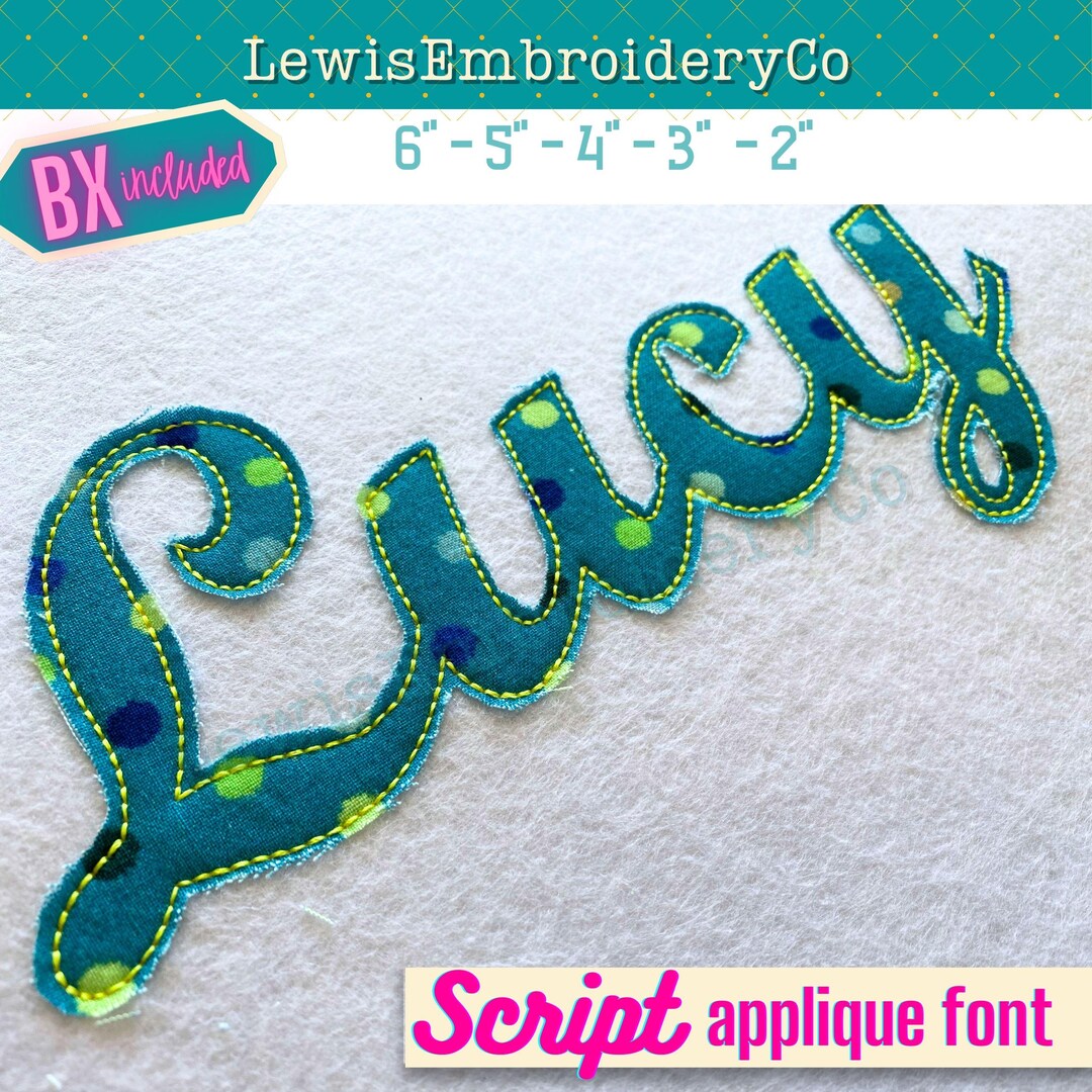 Raggy Script Applique Embroidery Font - Cursive Applique Font - Bean ...