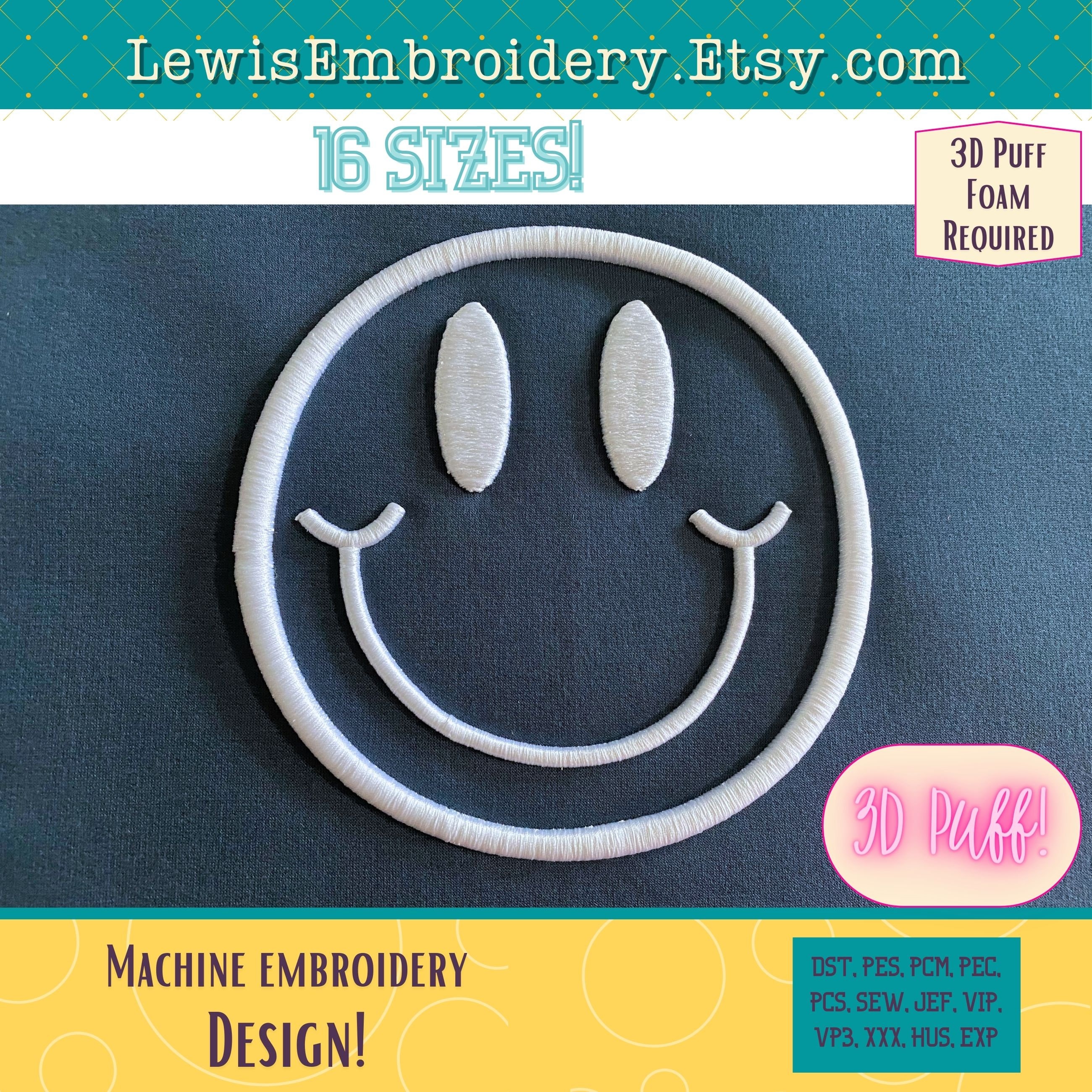 3D Puff, Smiley Face, Machine Embroidery Design - (PDF Tutorial ...