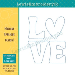 LOVE Reverse Applique Embroidery Design - Block Love Design - Raw Edge ...