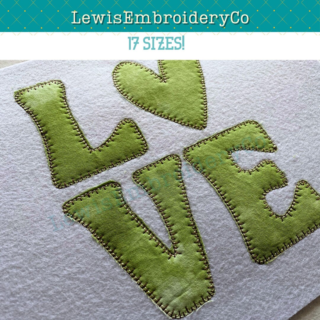 LOVE E-stitch Applique Embroidery Design - Block Love Design - Vintage ...