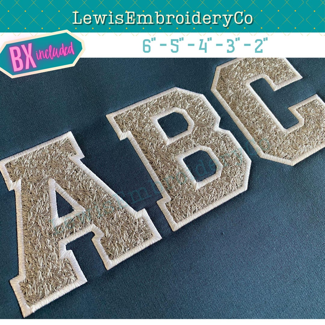 Chenille Fill Varsity Embroidery Font - Faux Chenille Patch - Chenille ...