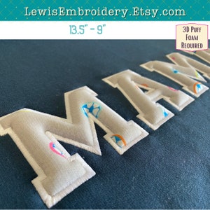 MAMA 3D Puff Applique Design - Varsity Embroidery Font - Puff Foam ...