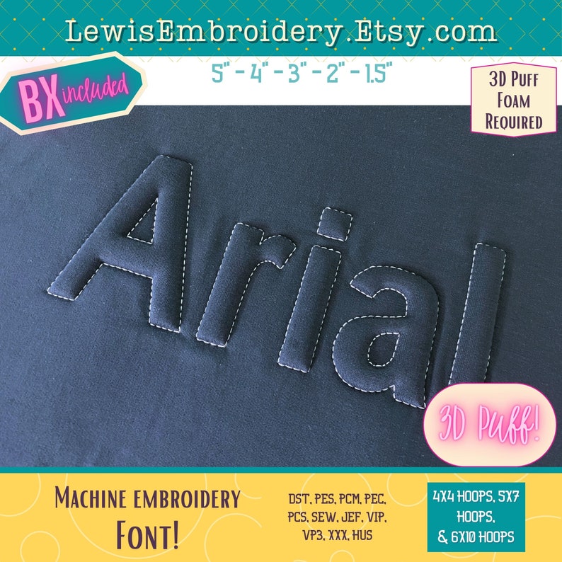 Embossed 3D Puff, Machine Embroidery, Arial Font - With BX - (PDF ...