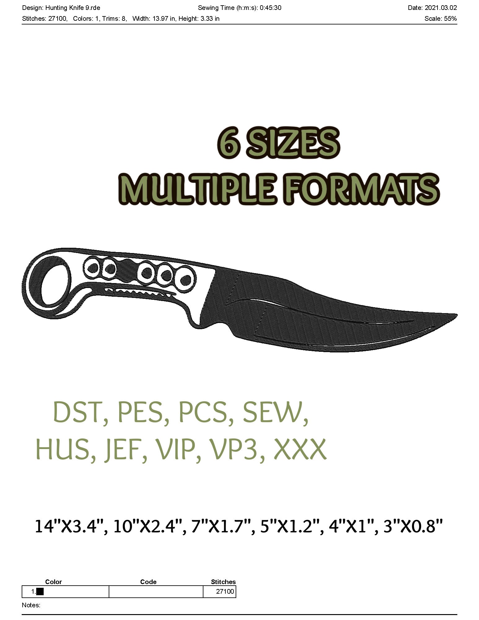 Tactical Knife Embroidery Design Hunting Blade Knives | Etsy