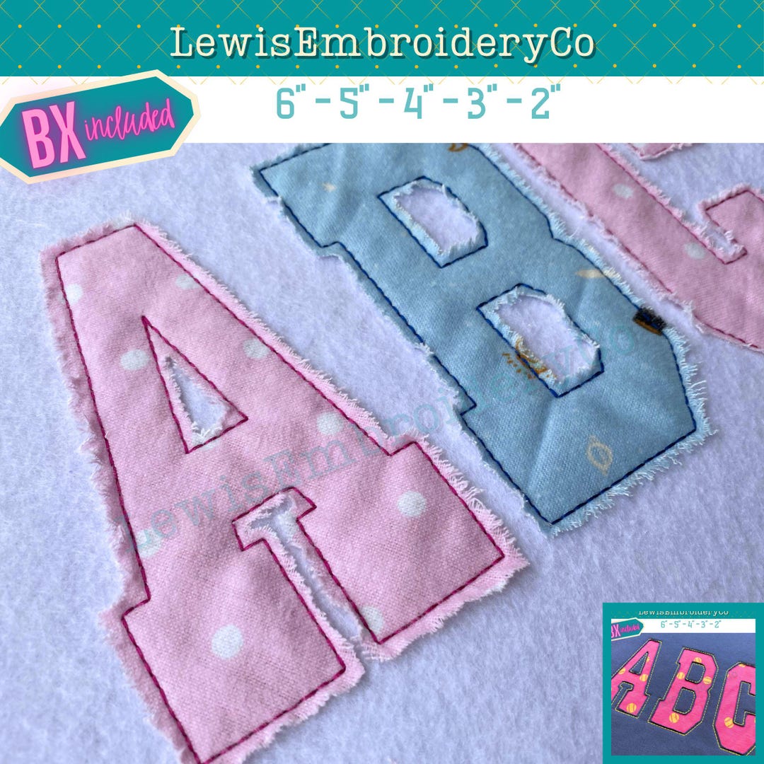 Raggy Edge Applique Embroidery Font - Varsity Block Letters - Raw Edge ...