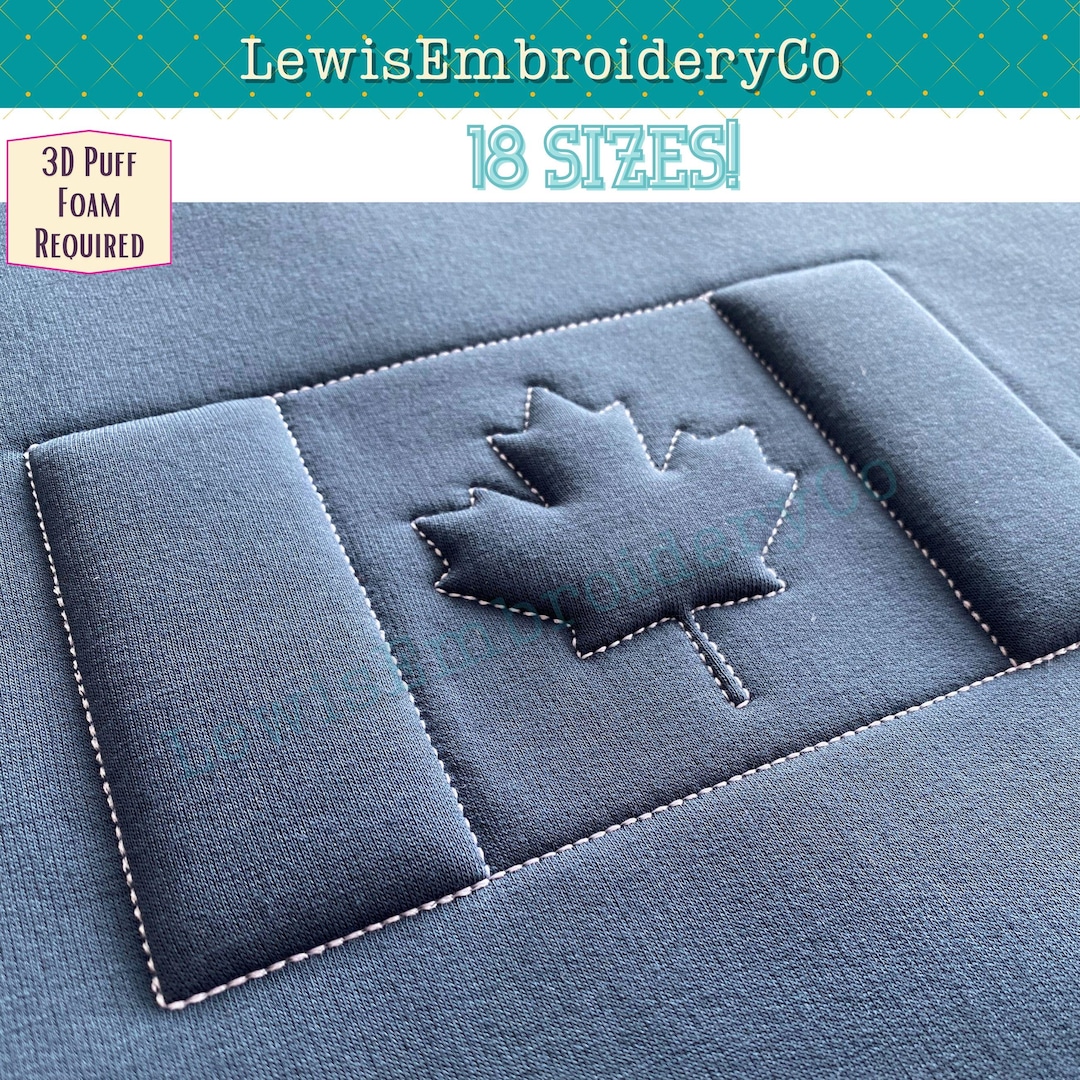 Embossed 3D Puff, Canadian Maple Leaf Flag, Machine Embroidery Design ...