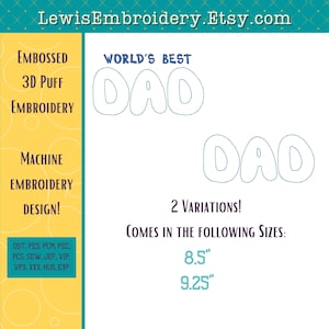 DAD Embossed 3D Puff Design - Bluey Embroidery Font - Puff Foam ...