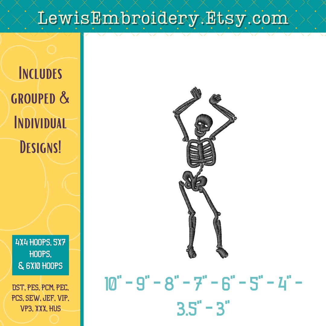 Dancing Skeletons Machine Embroidery Design -- Spooky, Halloween, Trick ...