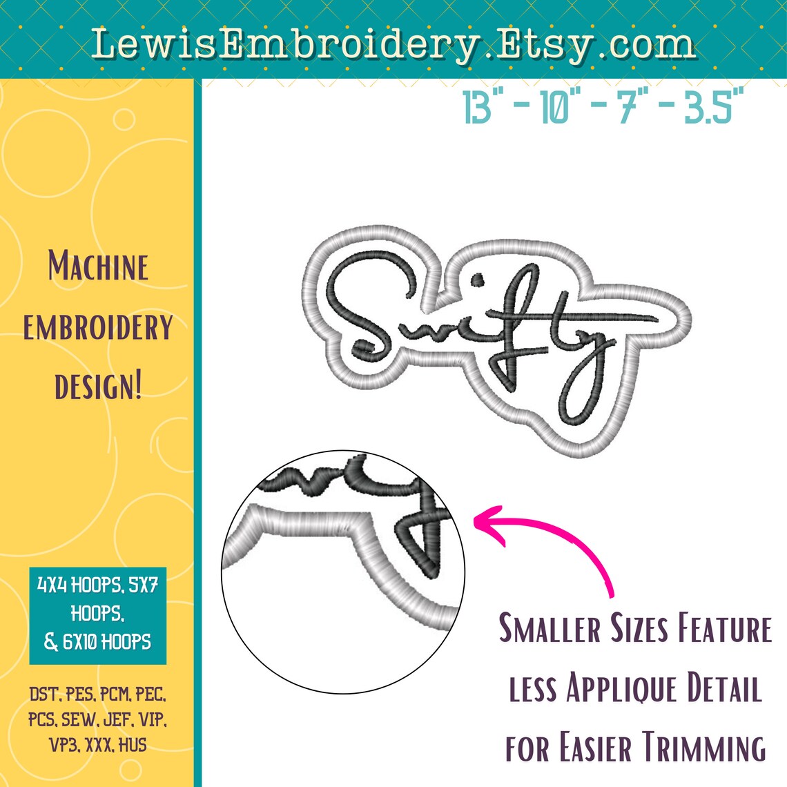 SWIFTY Machine Embroidery Design - NOT Full Signature Font - (digital ...