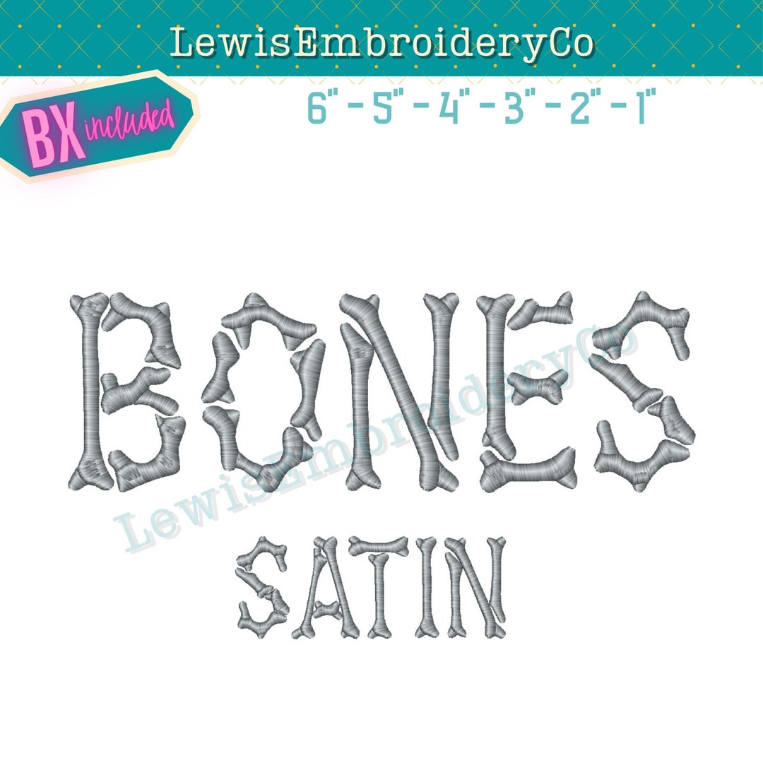 Halloween Embroidery Font - Bones Embroidery Design - Skeleton ...