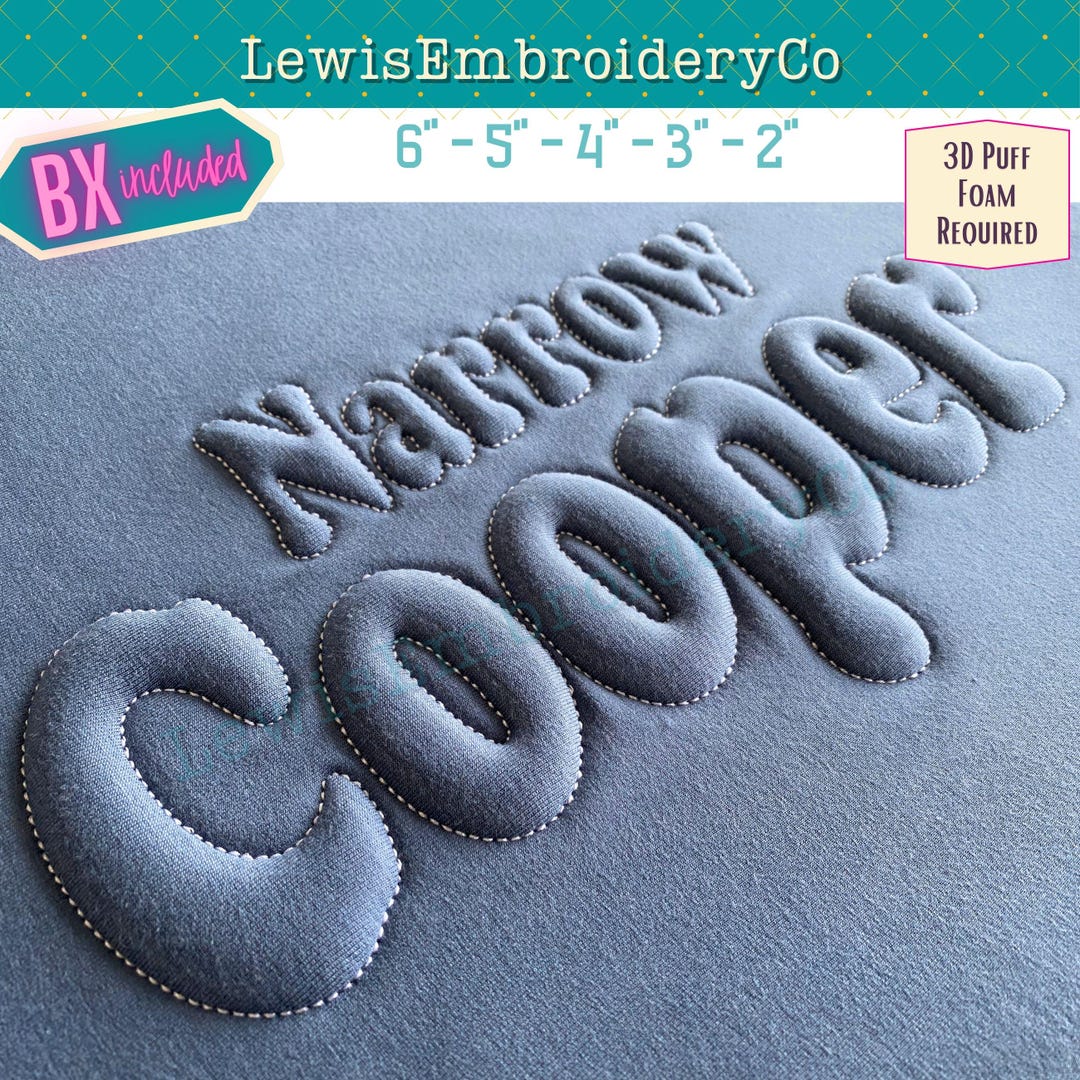 Embossed 3D Puff Embroidery Font - Puff Foam Embroidery Font - Puffy ...