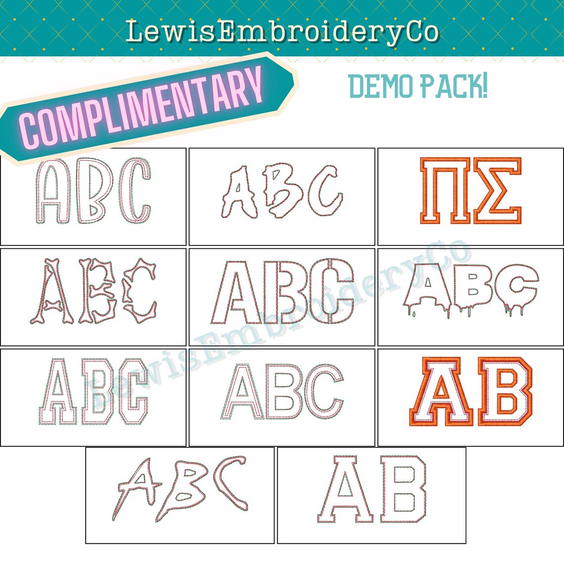 FONT SAMPLE - Embossed 3D Puff Embroidery Font Demo Pack- Try Our Fonts ...