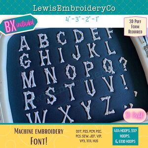 3D Puff Embroidery Font - Bones Embroidery Font - Puffy Foam Machine Embroidery - Halloween ...