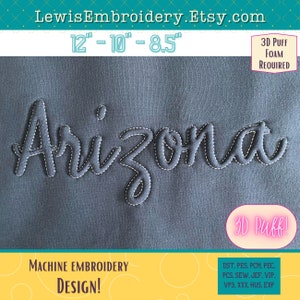 Arizona Embossed 3D Puff Design - Script Embroidery Font - Puff Foam ...