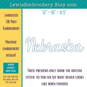 Nebraska Embossed 3D Puff Design - Script Embroidery Font - Puff Foam ...