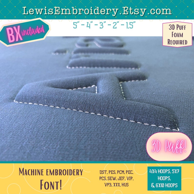 Embossed 3D Puff, Machine Embroidery, Arial Font - With BX - (PDF ...