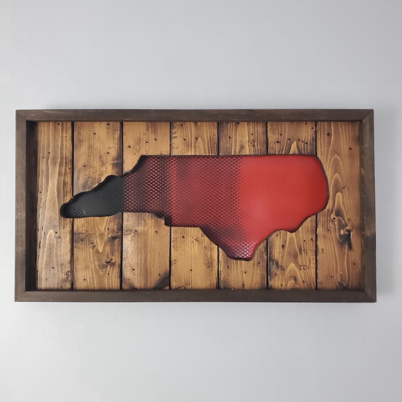 Handcrafted North Carolina State Wall Art With Red and Black Design ...