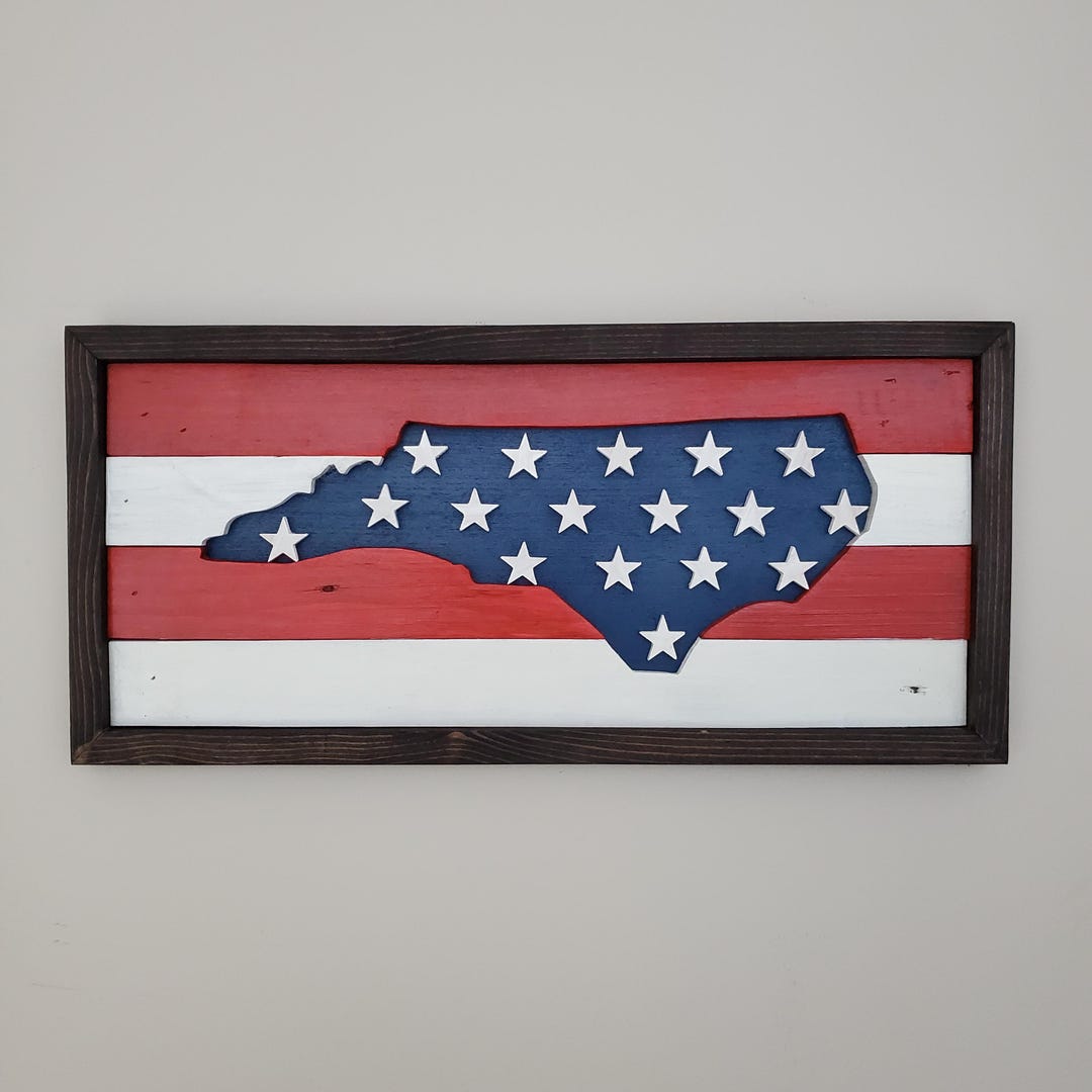 North Carolina Wall Decor With Stars & Stripes | 9x20 Inch Reclaimed ...