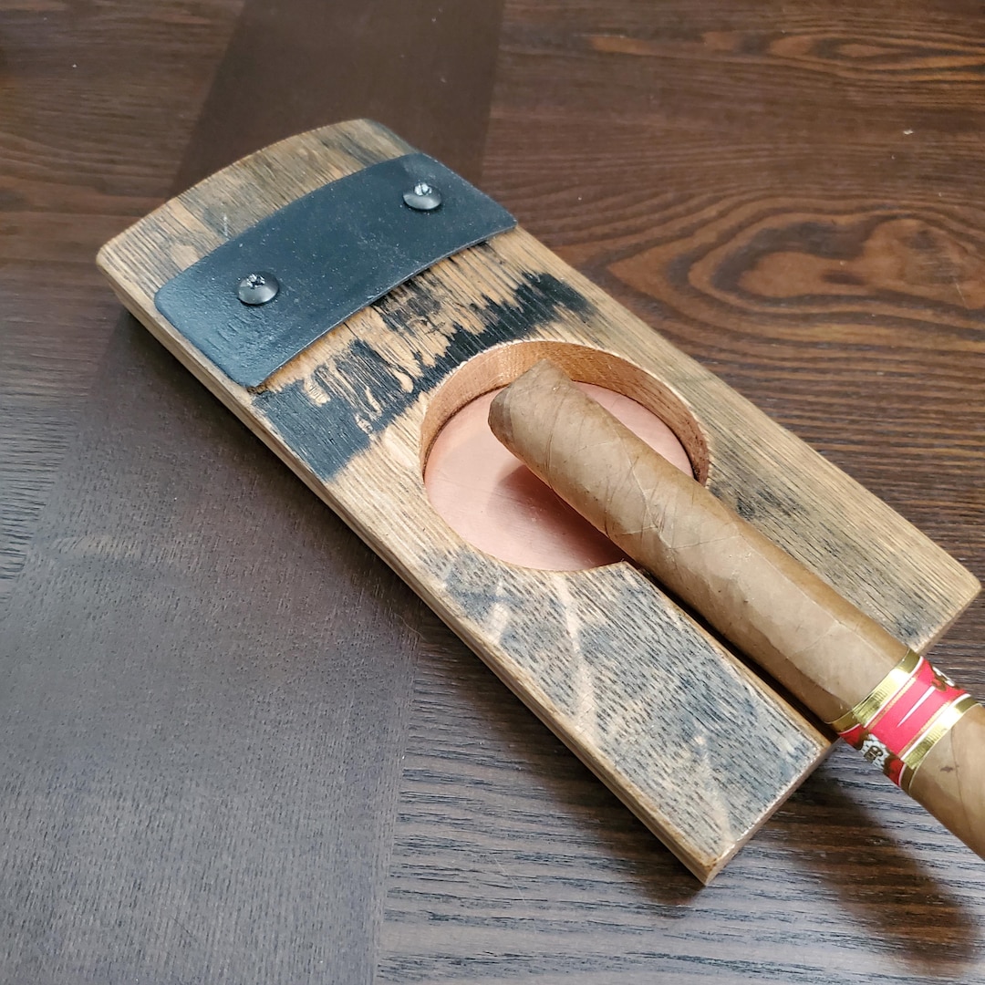 Whiskey Barrel Stave Cigar Ashtray With Copper Inlay & Metal Hoop ...